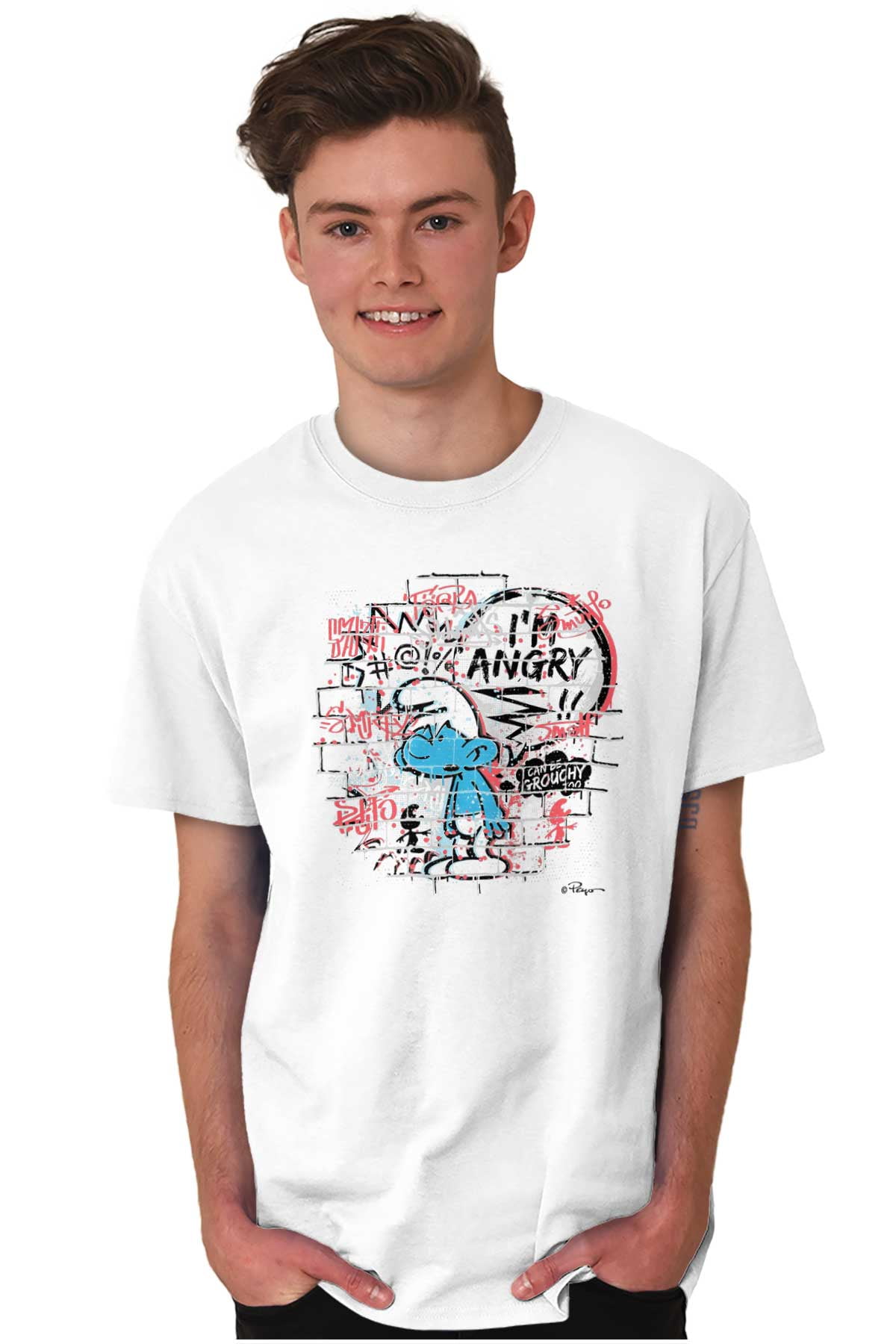 Grouchy Smurf Angry Cranky Cartoon Men's Graphic T Shirt Tees Brisco ...