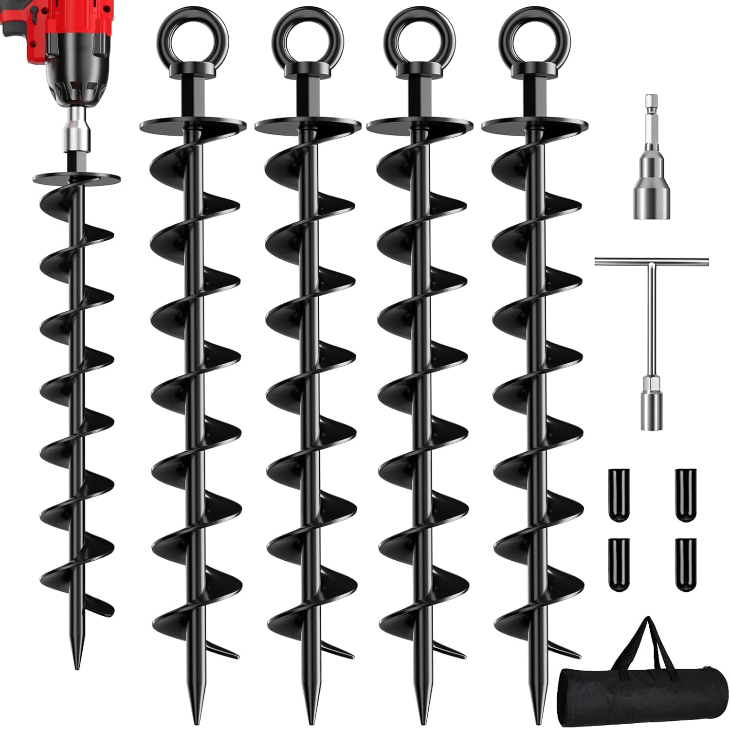 Ground Anchor Screw in, 4 Pack Spiral Trampoline Anchors with Nut and ...