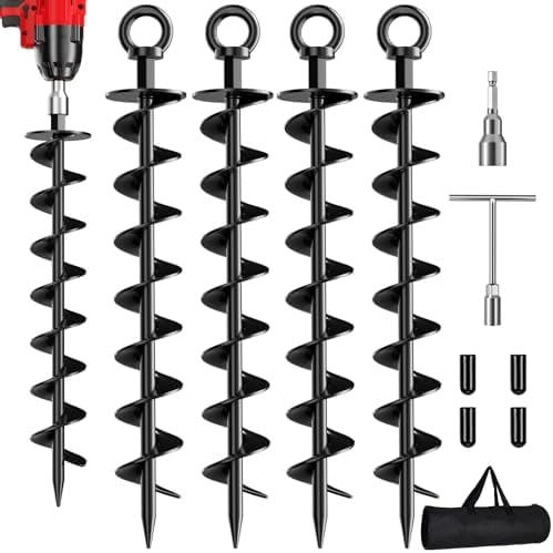 Ground Anchor Screw in, 4 Pack Spiral Trampoline Anchors with Nut and ...