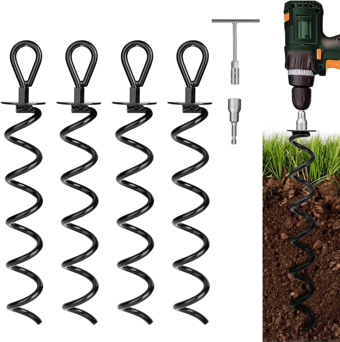 Ground Anchors Screw in 4 Pcs,15.7in Heavy Duty Metal Spiral Ground ...
