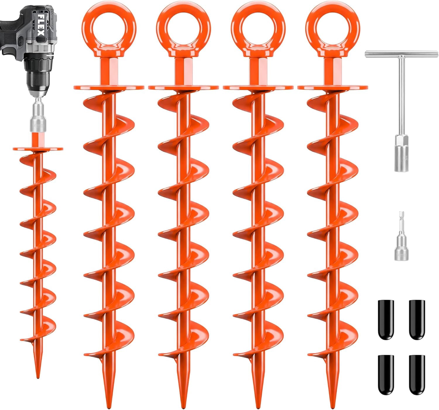 Ground Anchors Screw in Heavy Duty, 4 Pack 15 Inch Spiral Earth Anchors ...