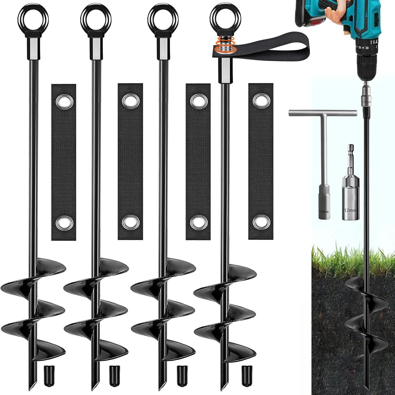 Ground Anchors, Trampoline Stakes Anchors High Wind Heavy Duty 16 Inch ...