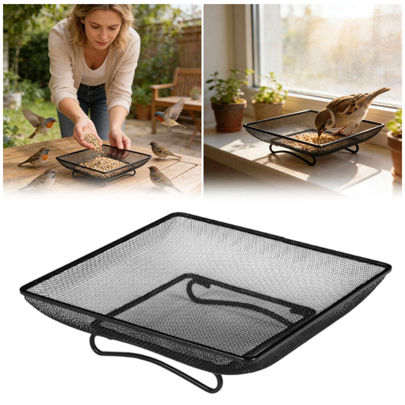 Ground Bird Feeder Tray 6.89x6.89 Inches, Metal Platform Mesh Seed Tray ...