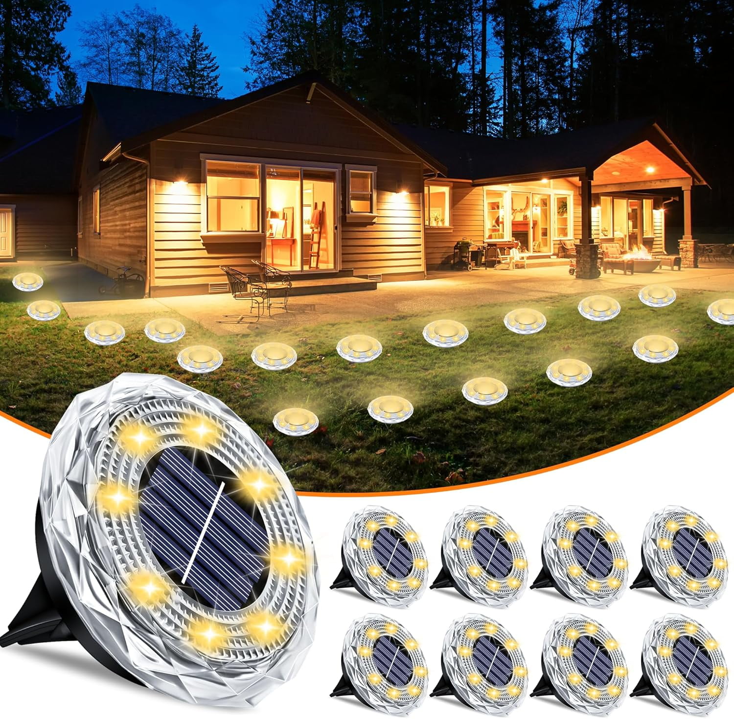 Ground Lights 8 Pack Waterproof Outdoor Solar Lights for Yard Led Solar ...