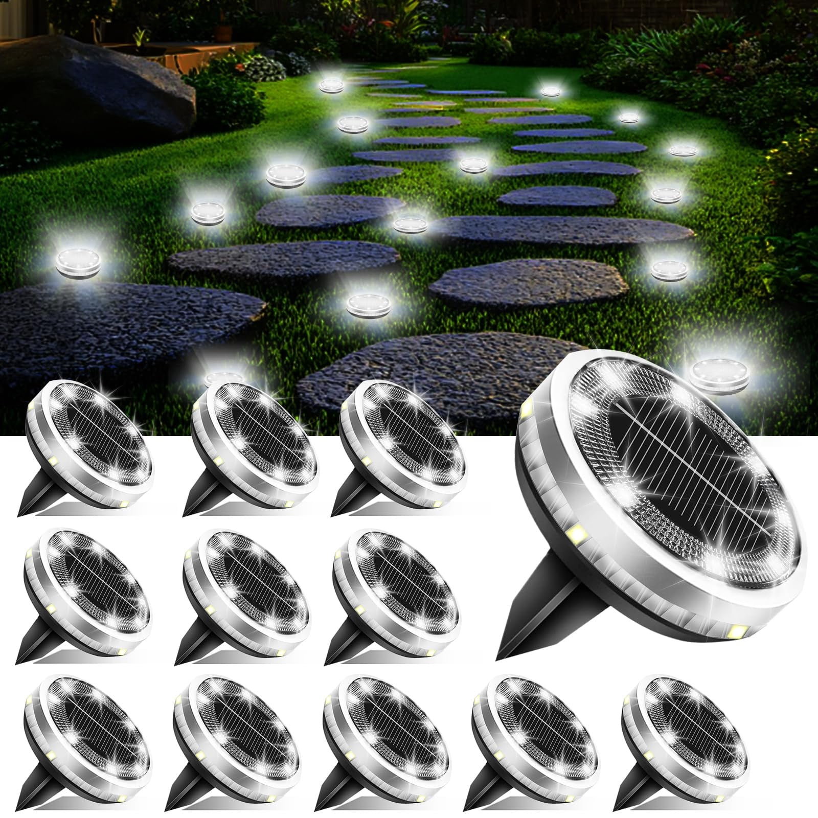 Ground Lights Outdoor 12 Pack Waterproof, Upgraded Garden Lights with 4 ...