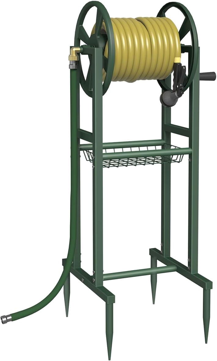 Ground Mount Garden Hose Reel Holds 125 Feet of 5/8-Inch with 3.9 ft ...