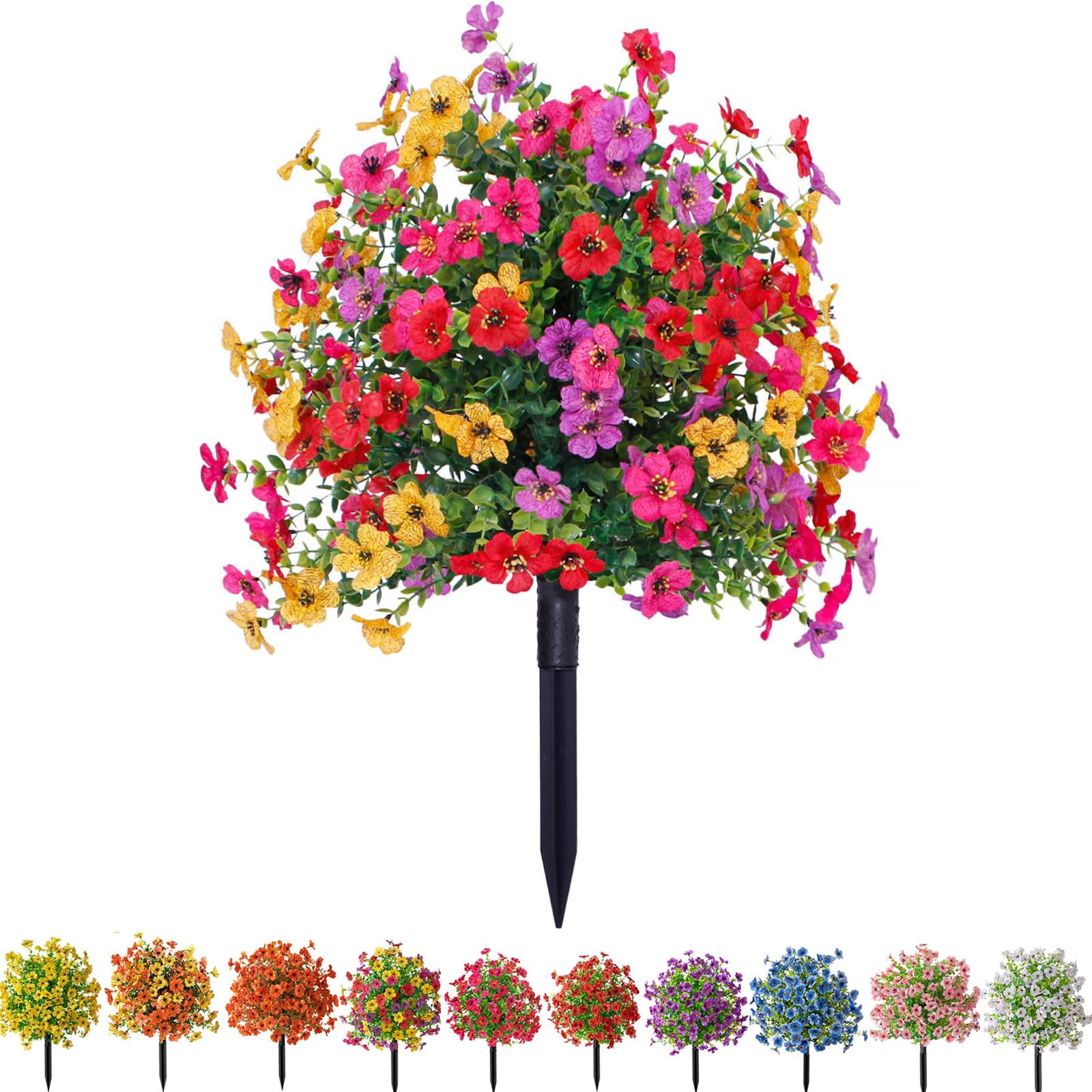 Ground Plug Flowers, UV Resistant Artificial Flowers with Stakes for ...