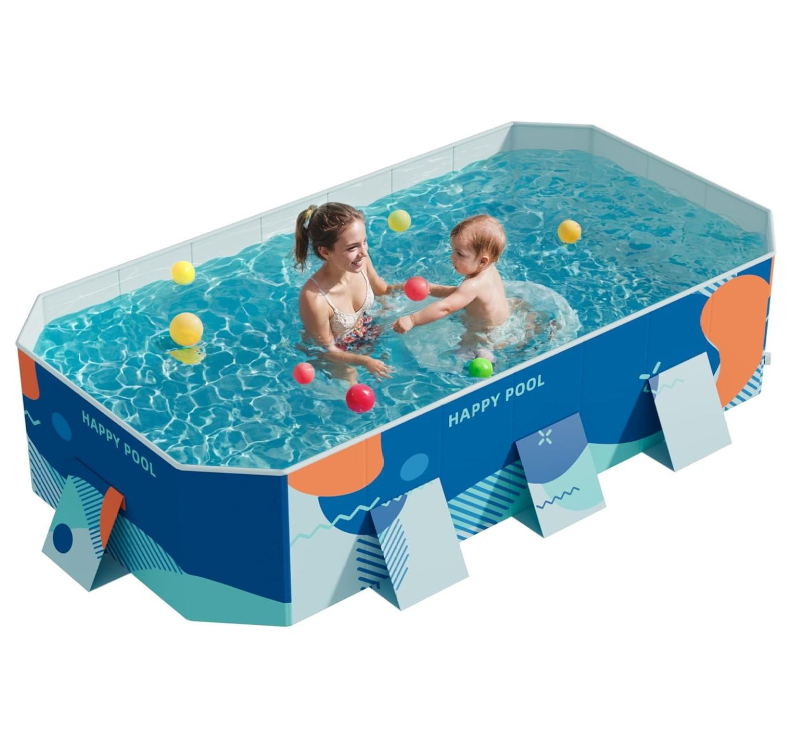 Above Ground Pool Foldable Non-Inflatable Pool with 3 drains Outdoor ...