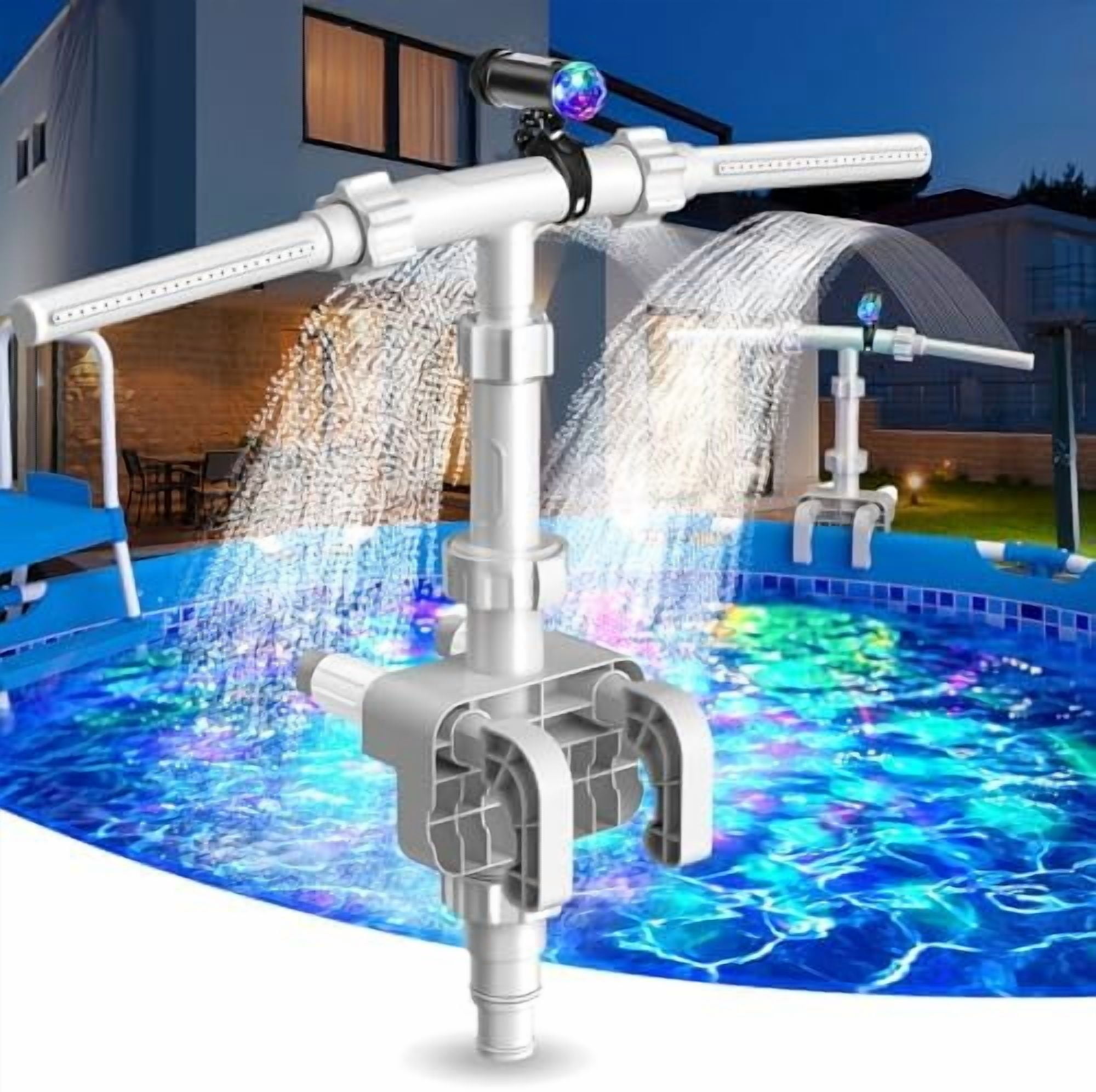 Above Ground Pool Fountain with Lights, 360°Adjustable Dual Spray ...