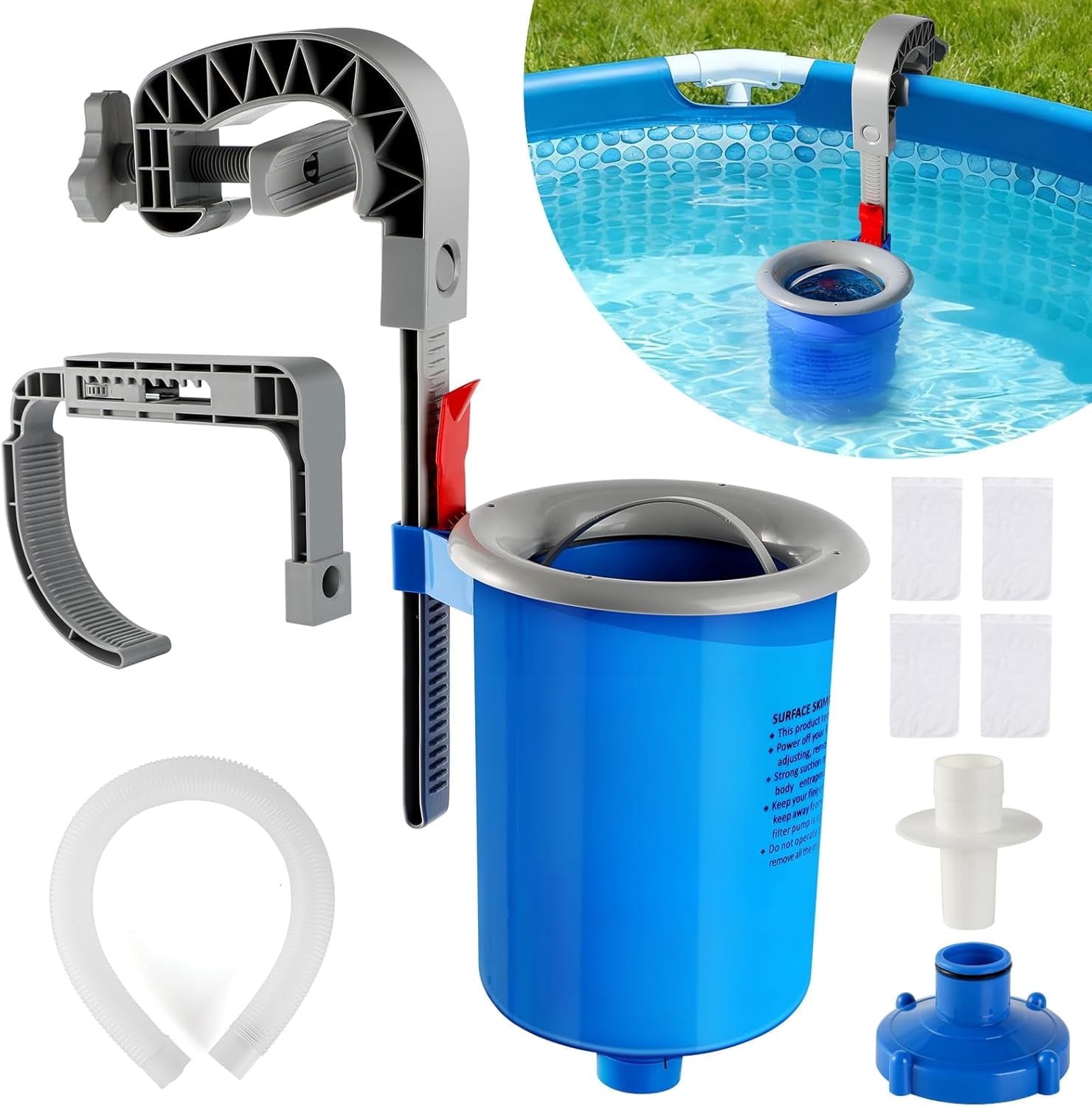 Above Ground Pool Skimmer with 4 Skimmer Socks, Floating Surface ...