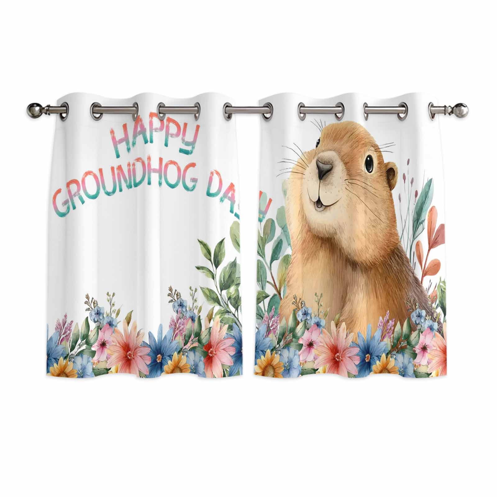 Ground Rat Flower Bushes Rustic Leaves Kitchen Curtains Window Panels ...
