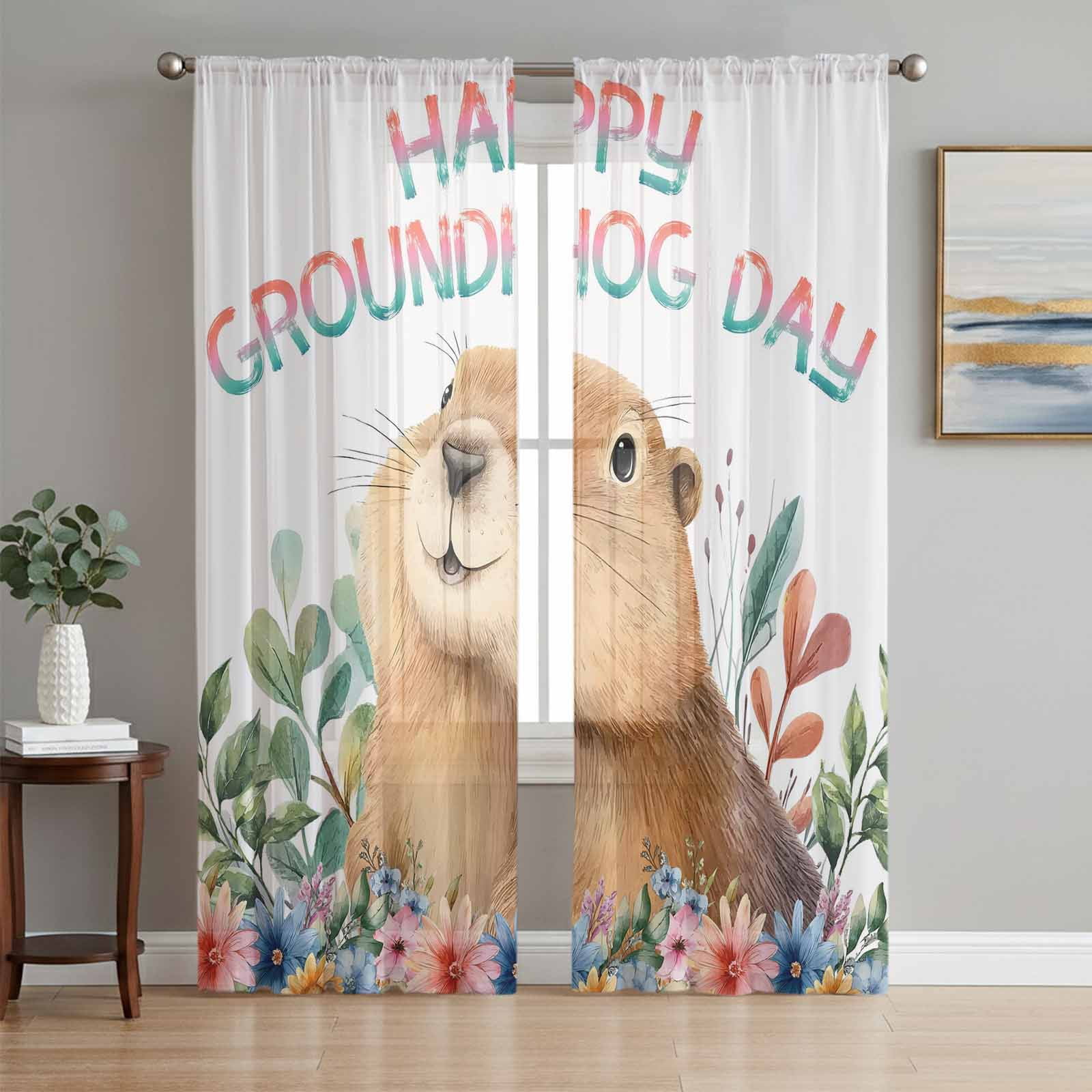Ground Rat Flower Bushes Rustic Leaves Sheer Curtains 96 Inch Length 2 ...