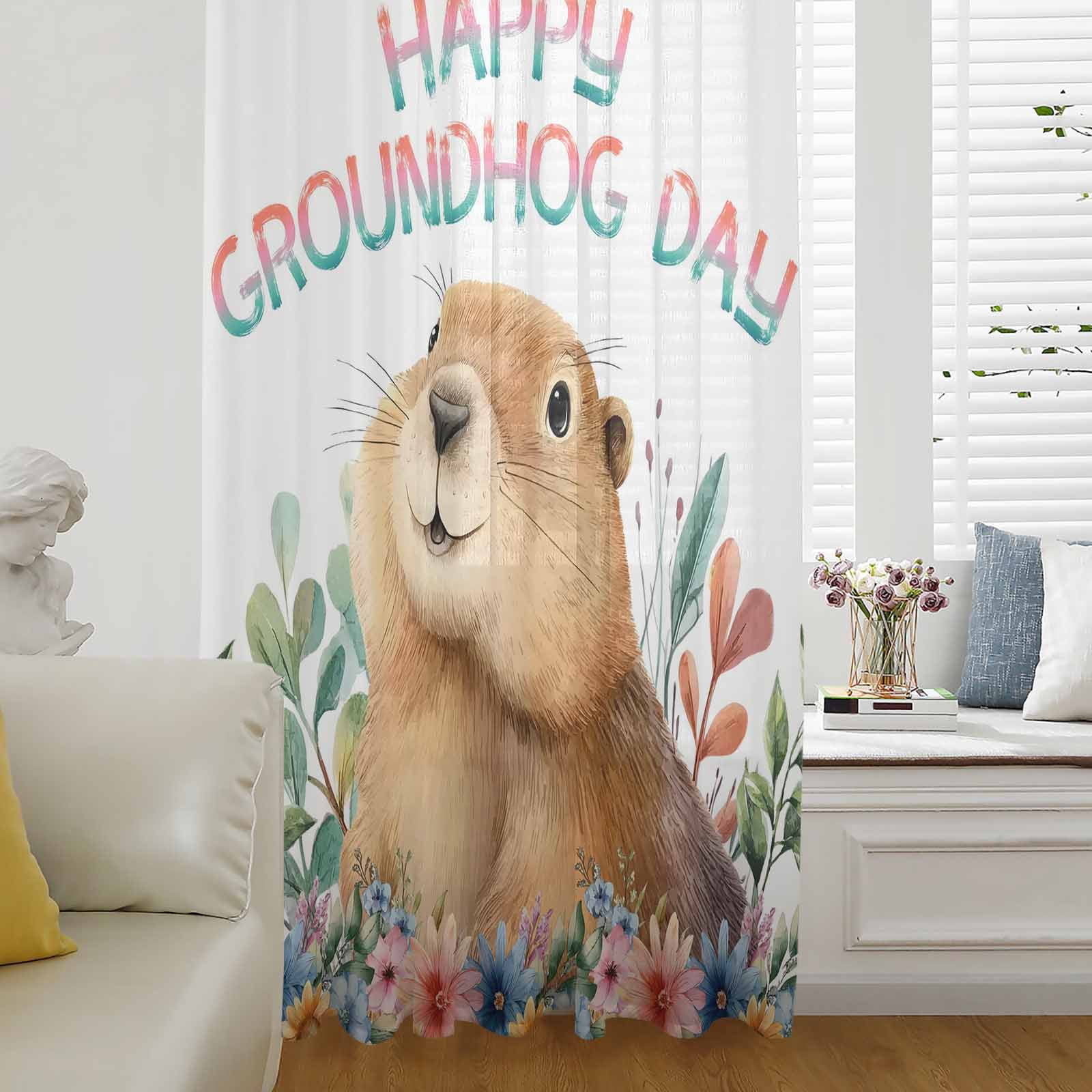 Ground Rat Flower Bushes Rustic Leaves Sheer Curtains 96 Inches Long ...