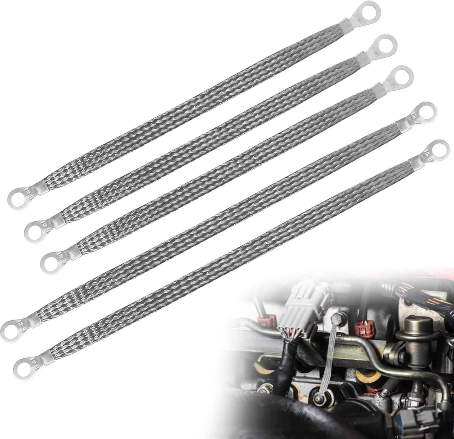 Ground Straps Automotive, 3Pcs 10" x 1/2" & 2 Pcs 13" x 1/2" Professional Vehicle Grounding ...