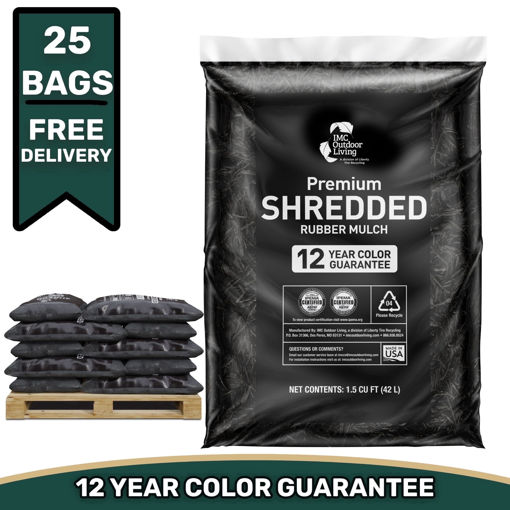 GroundSmart Black Shredded Rubber Mulch, 37.5 Cu Ft Pallet - Walmart.com