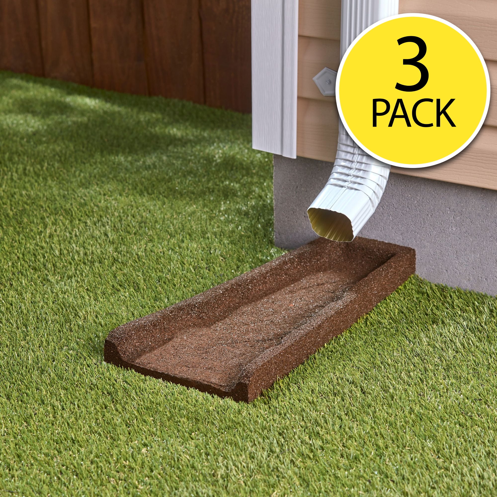 GroundSmart Decorative Rain Water Diverter, Brown Rubber Splash Block ...