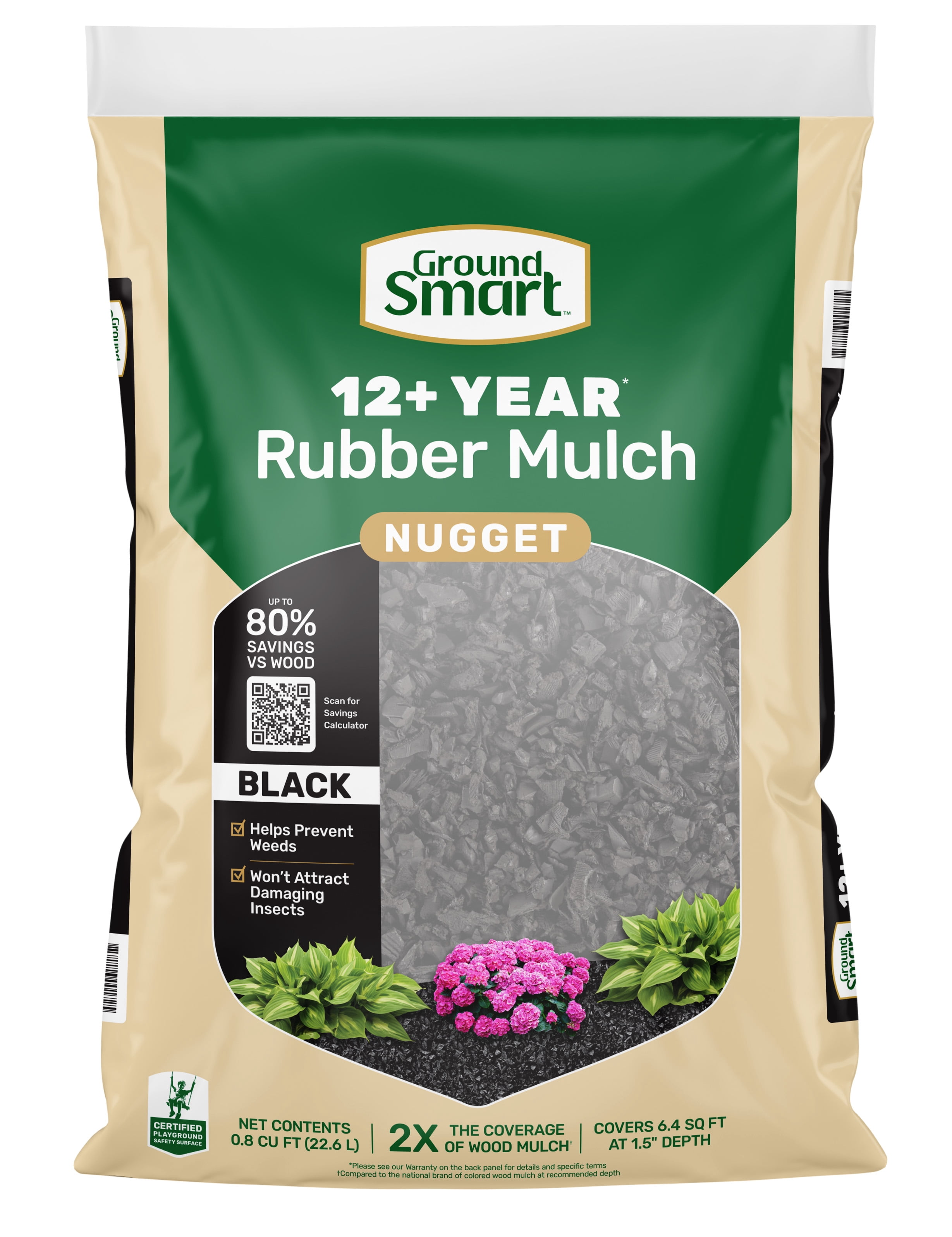 GroundSmart® 12+ Year Black Rubber Mulch Nugget, 0.8 Cu ft - Walmart.com