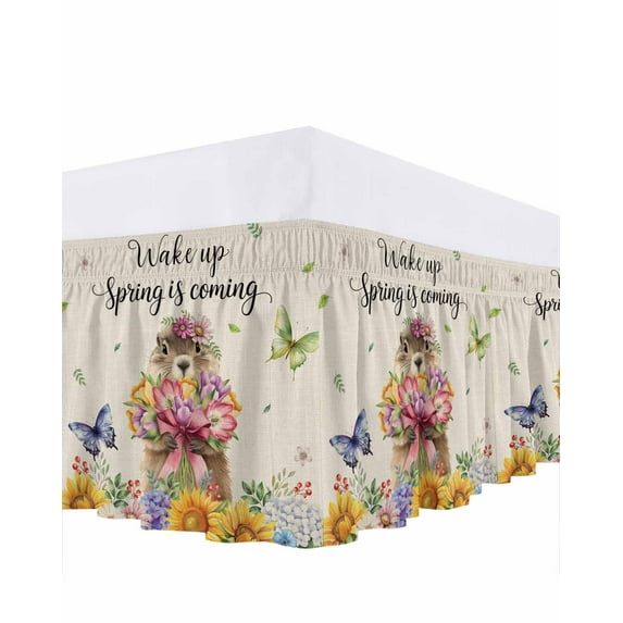 Groundhog Bed Skirt Queen Size 18 Inch Drop, Spring Yellow Purple Pink ...