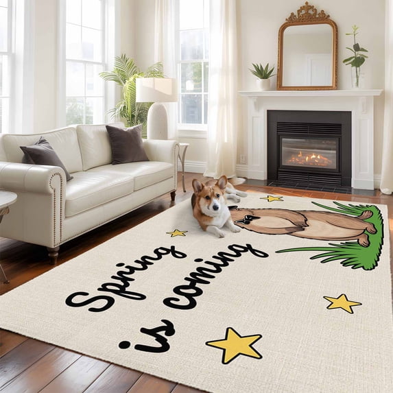 Groundhog Day Area Rugs 5x7 ft Spring Is Coming Cartoon Groundhog Stars ...
