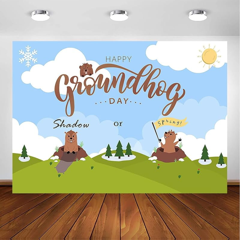 Groundhog Day Backdrop Happy Groundhog Day Party Decorations Shadow or ...