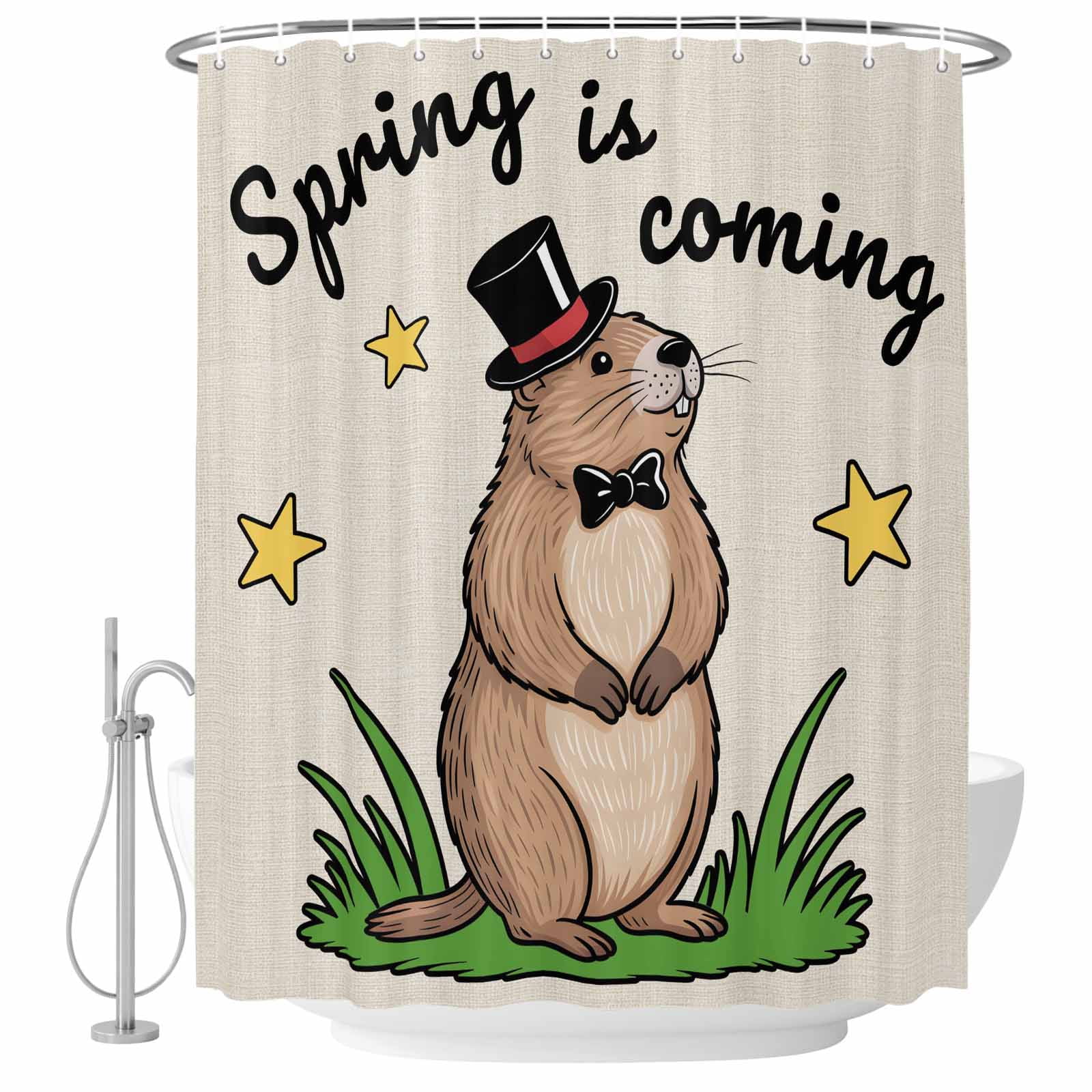 Groundhog Day Bathroom Shower Curtains with Hooks, Spring Is Coming ...