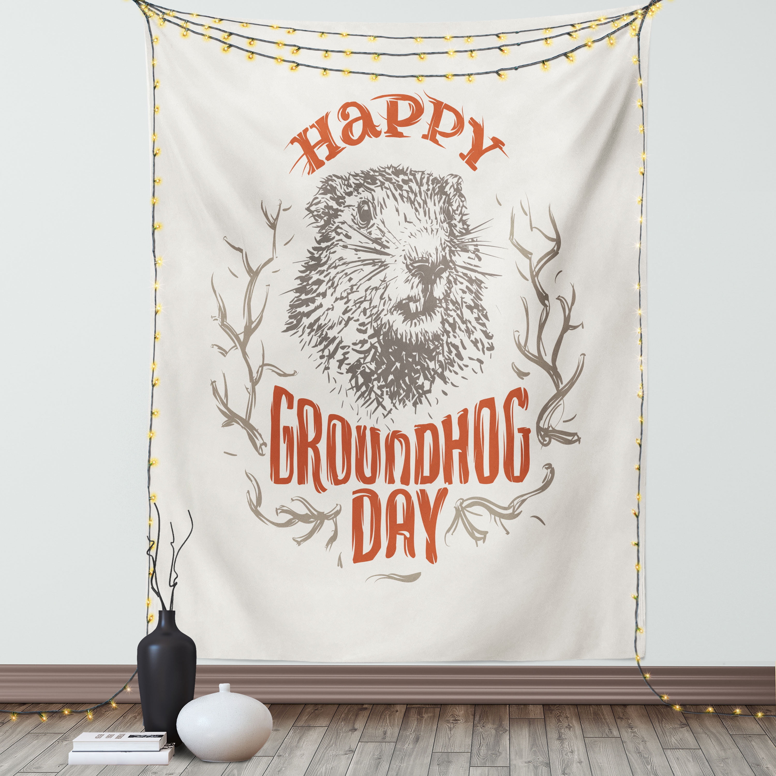 Groundhog Day Collection Tapestry, Mammal Marmot Portrait in Bare ...