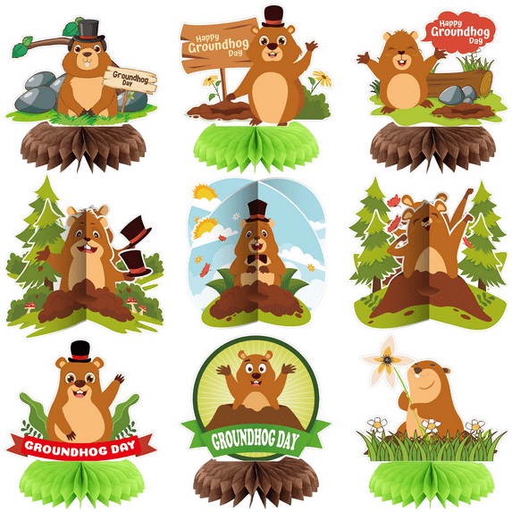 Groundhog Day Decorations, 9 Pcs Groundhog Day Honeycomb Centerpieces ...
