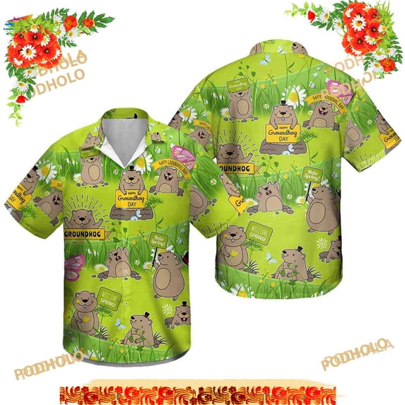Groundhog Day Happy Spring With Flowers Funny Hawaiian Shirt - Walmart.com