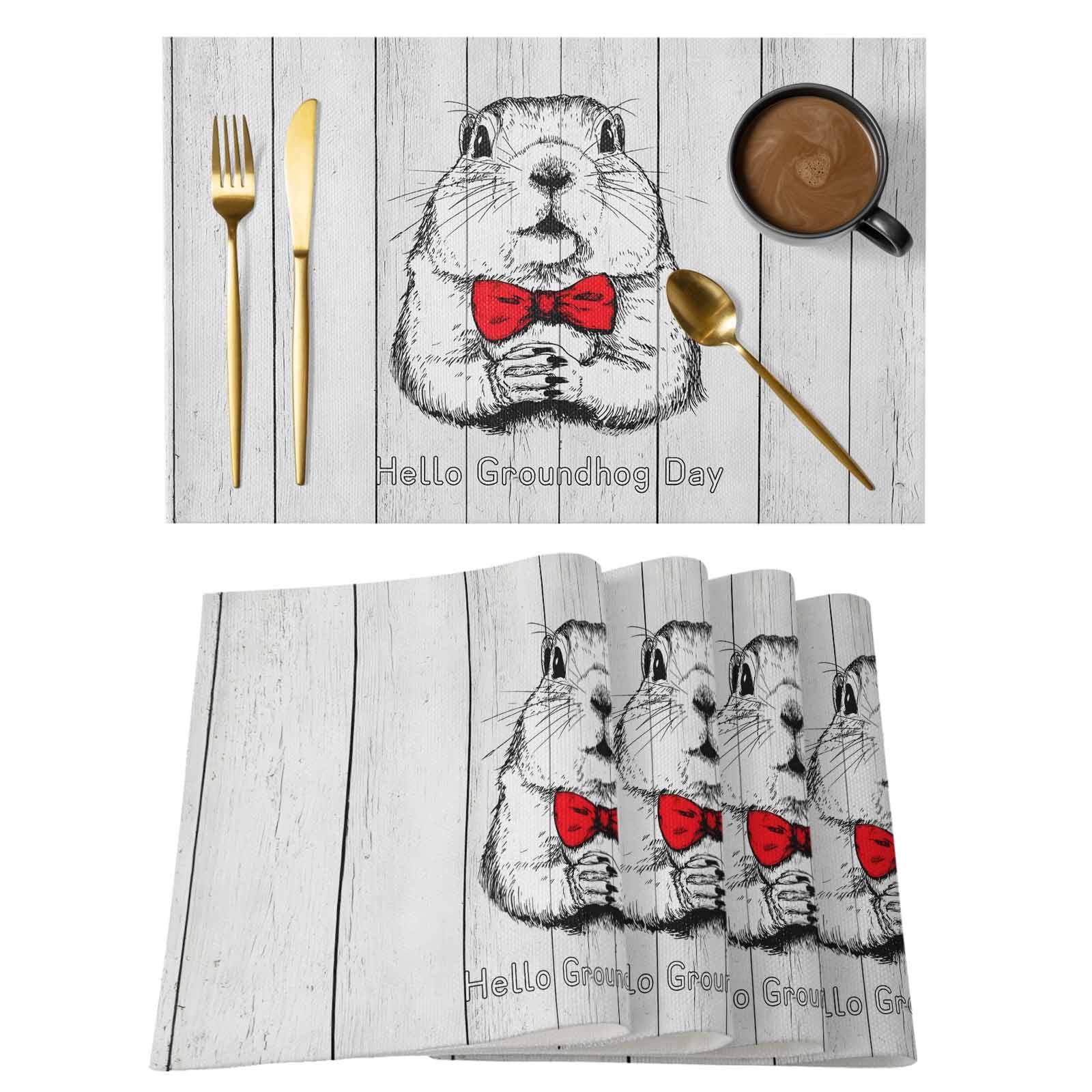 Groundhog Day Placemats Set of 8, Red Bow Knot Vintage Placemats for ...
