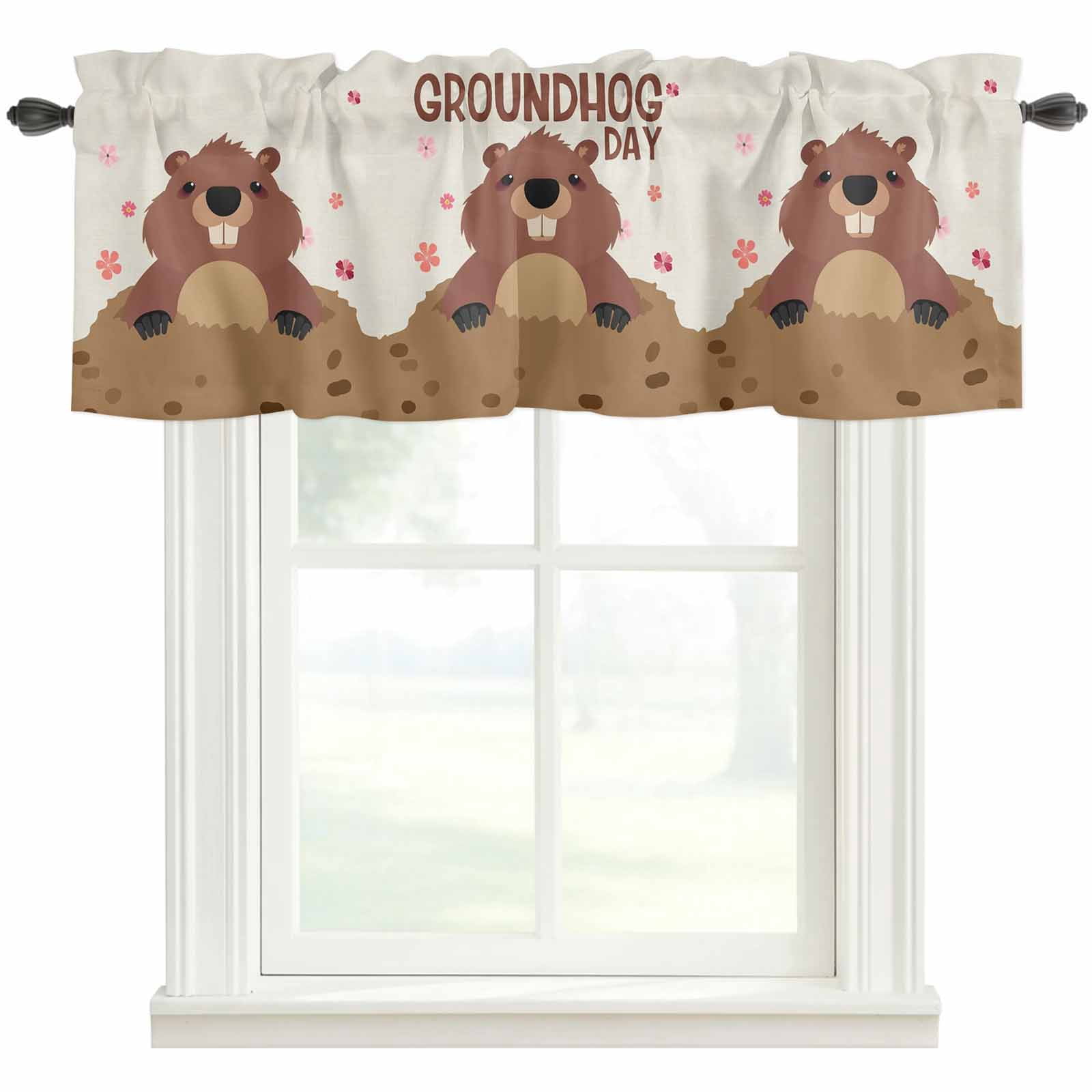 Groundhog Day Rod Pocket Curtain Valance, Pink Cherry Blossom Cartoon ...