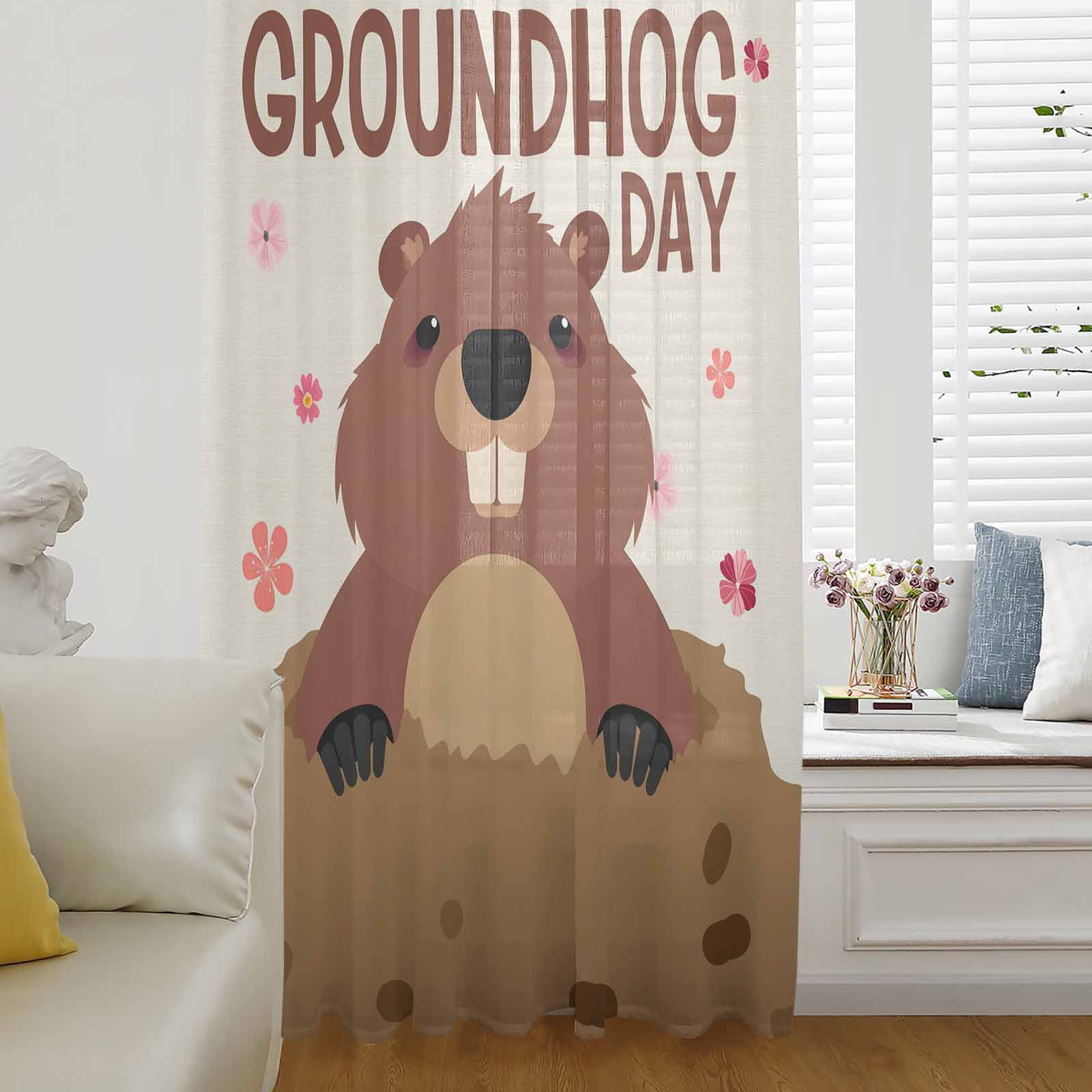 Groundhog Day Semi Sheer Curtains Drapes for Living Room,Bedroom,French ...