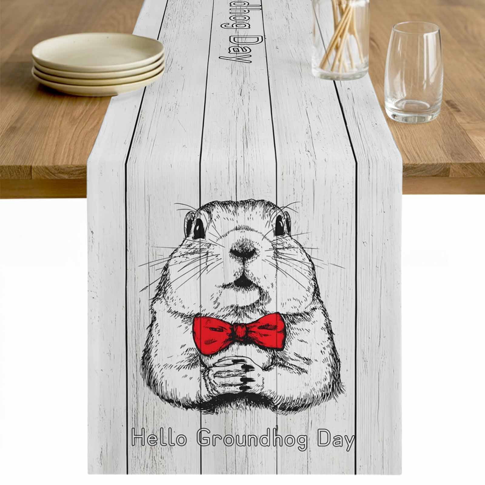 Groundhog Day Table Runner - 36 Inch Long Red Bow Knot Vintage Cotton ...