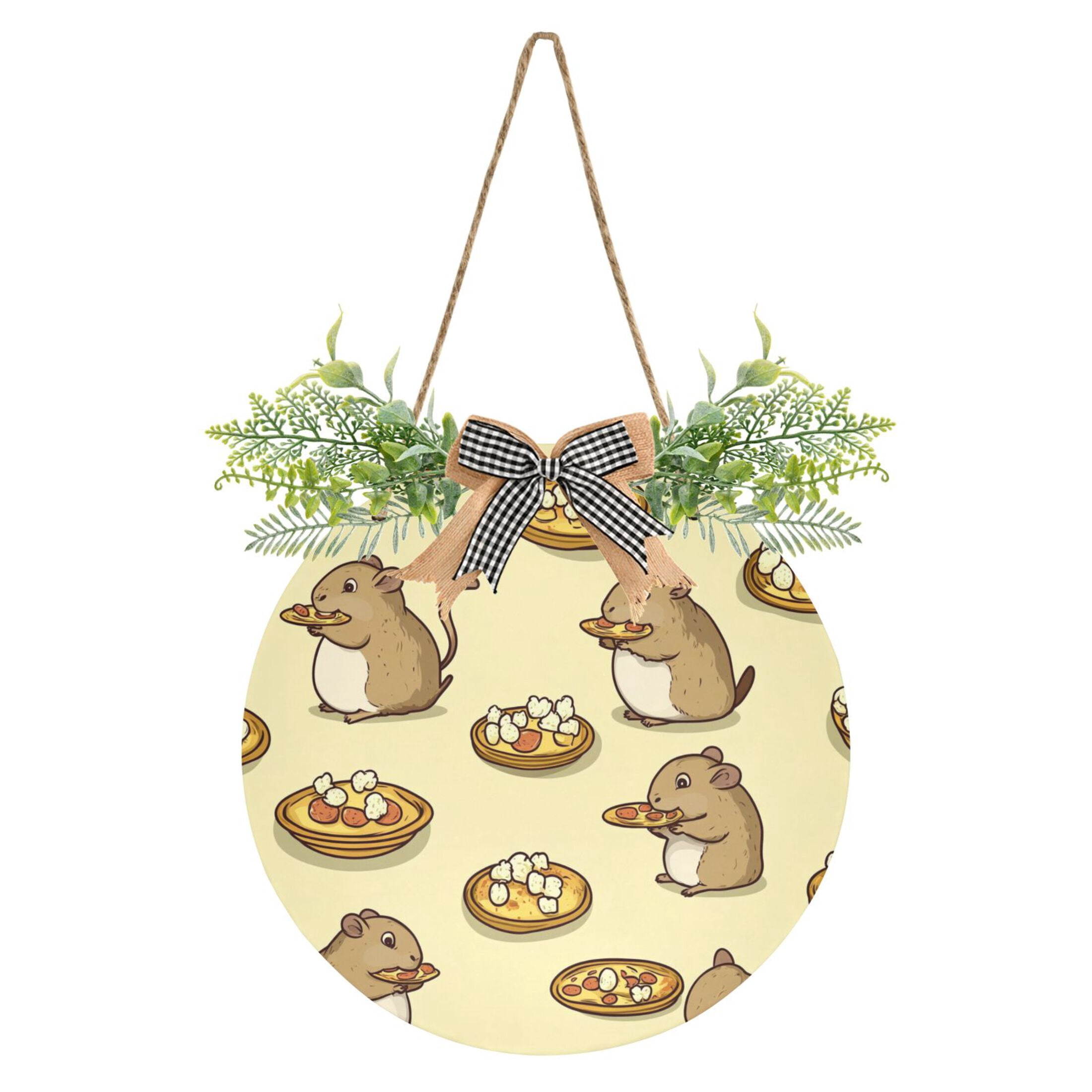 Groundhog Eating Pizza Front Door Porch Decoration Hanging Sign with ...