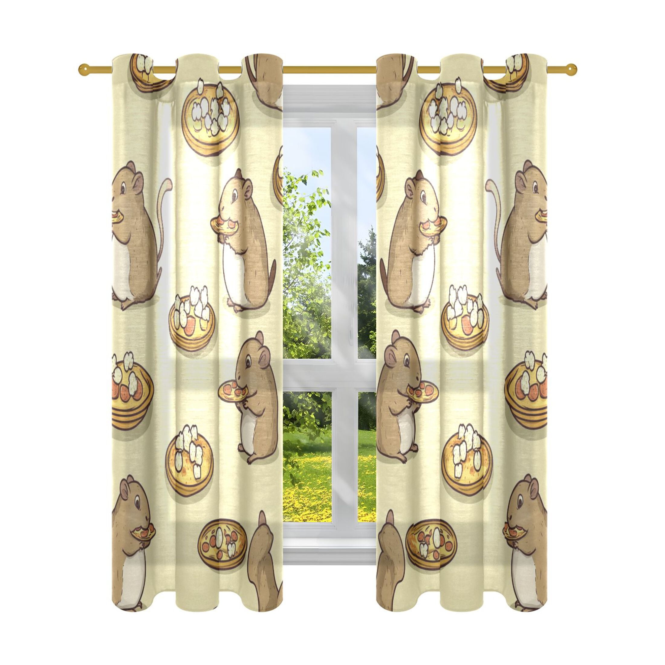 Groundhog Eating Pizza Semi Sheer Curtains for Living Room Bedroom Set ...
