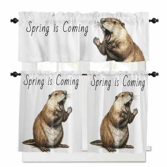 Groundhog Festival Kitchen Curtains Valances and Tiers Set of 3 Spring ...