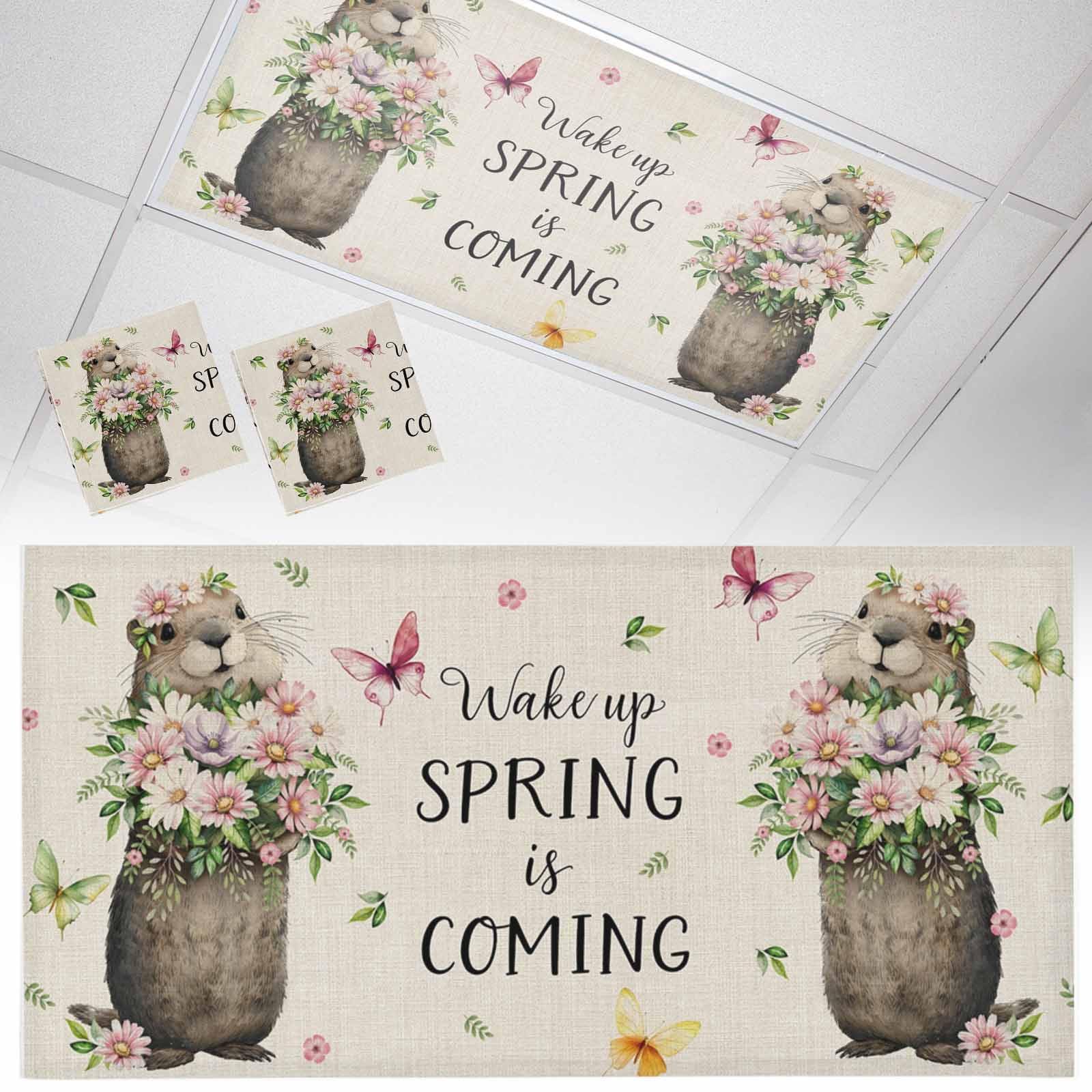 Groundhog Fluorescent Light Covers Watercolor Spring Pink Purple White ...