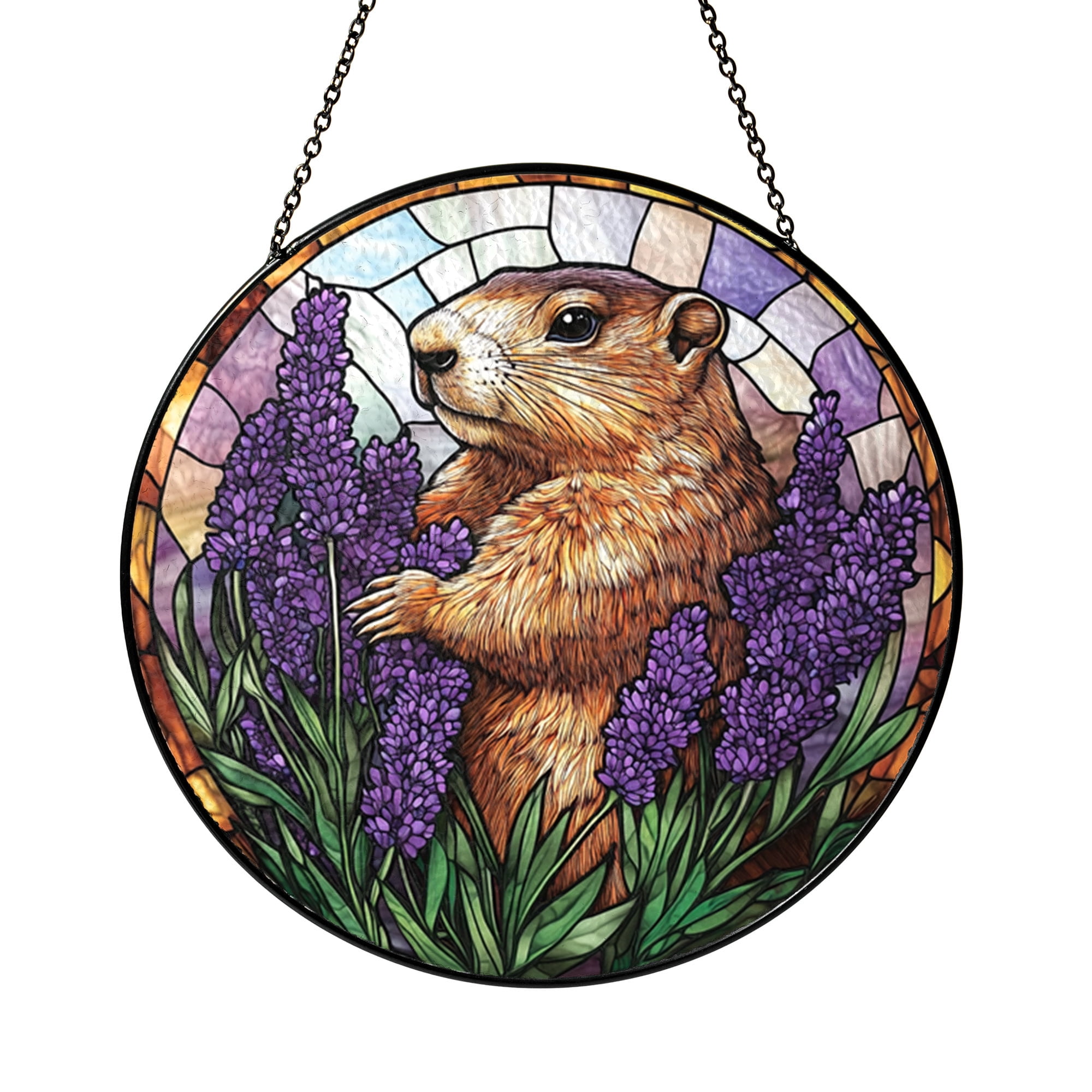 Groundhog Stained Glass Suncatcher – Prairie Dog Window Panel with ...