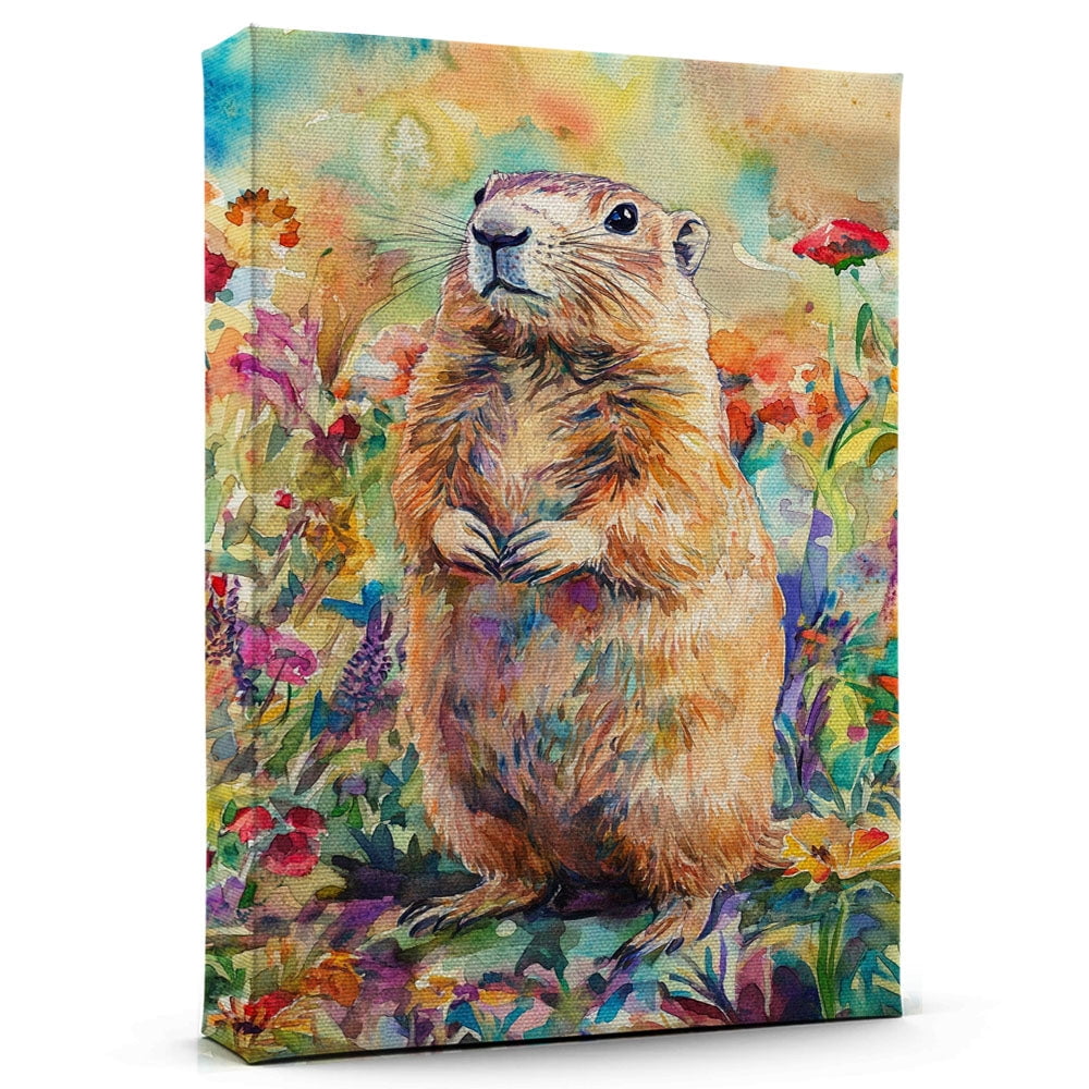 Groundhog Standing Canvas Wall Art Decor, Colorful Groundhog Standing ...