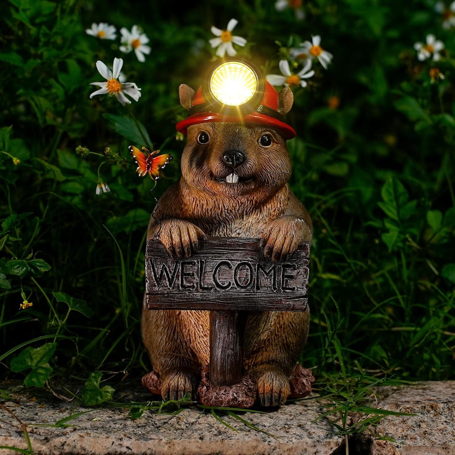 Groundhog Welcome Garden Statue with Solar Headlamp – Funny Animal ...