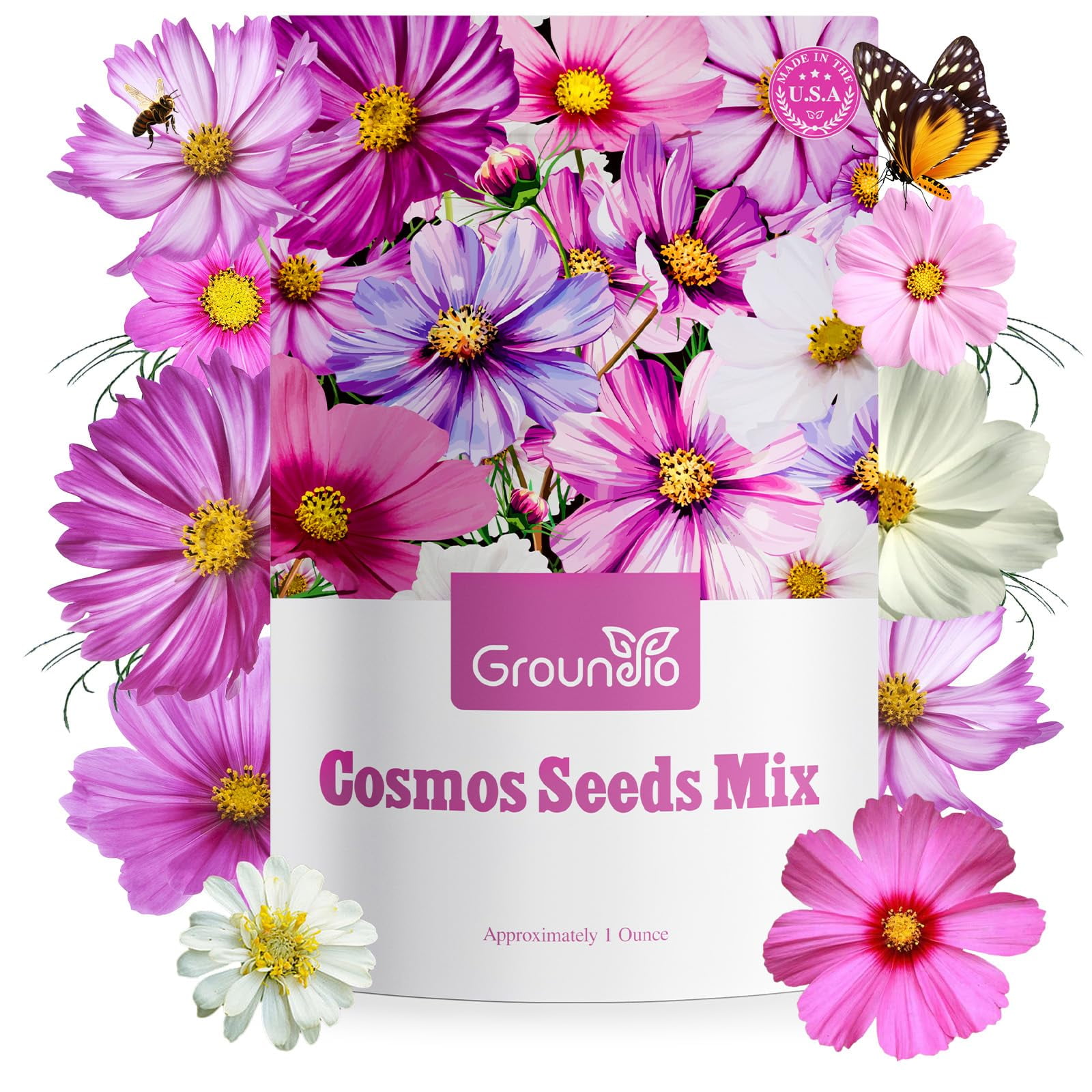 Groundio Cosmos Seeds TWE5 Wildflower Mix, 1 Oz, 3,000+ Seeds, 4 ...