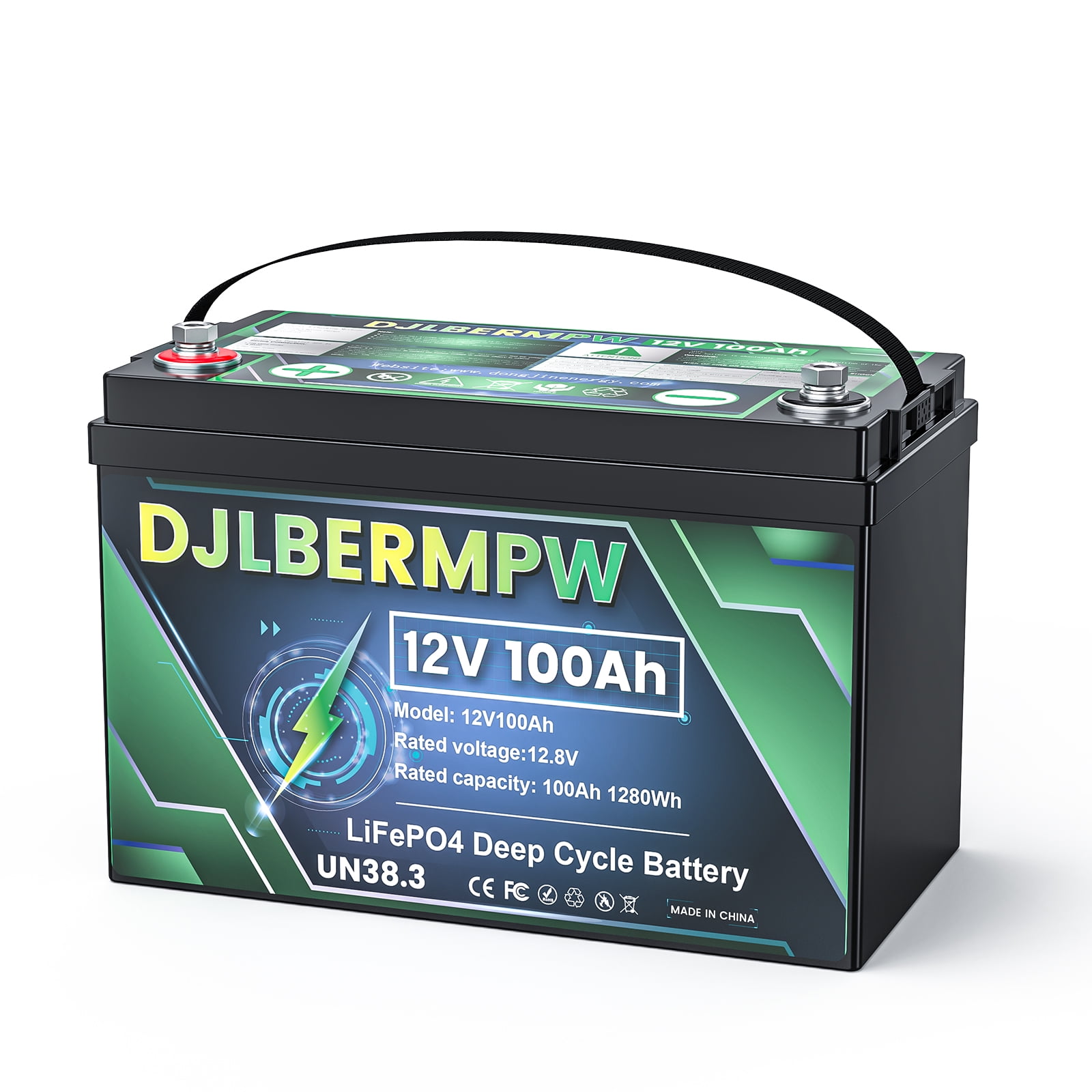 12V 100Ah Lithium Battery, 100A BMS Deep Cycle LiFePO4 Battery for ...