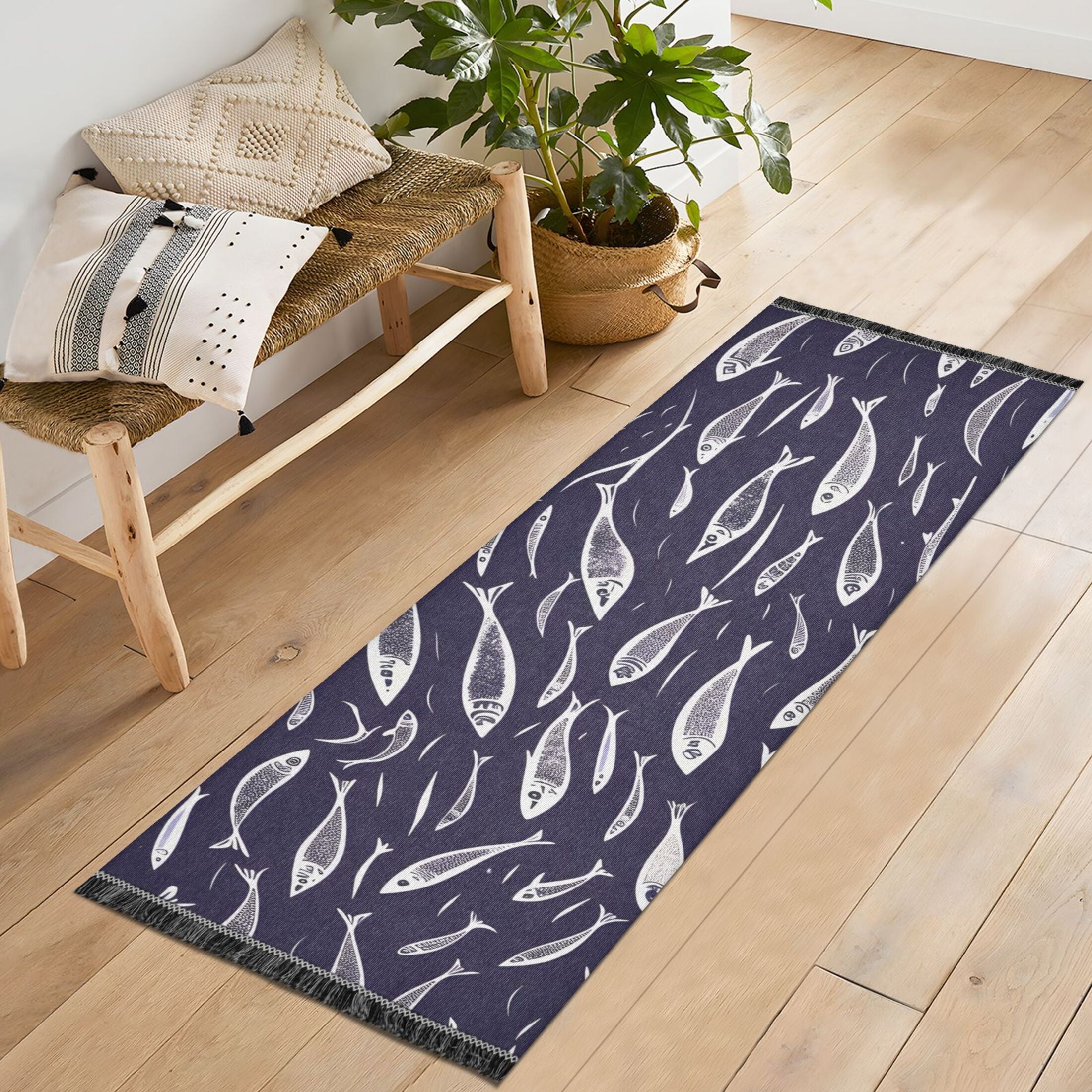 yggo Fish Runner Rug, 2'x6' Non-Slip Vintage Carpet, Decorative Design ...