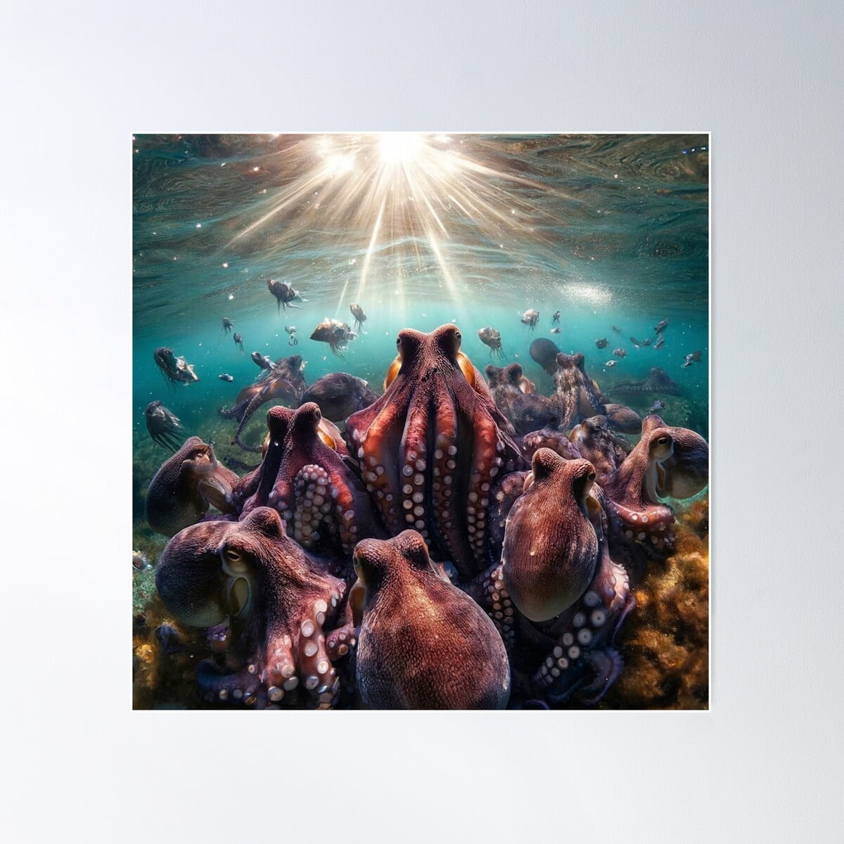 Group Of Octopuses Poster Wall Art, Modern Wall Decor For Living Room ...