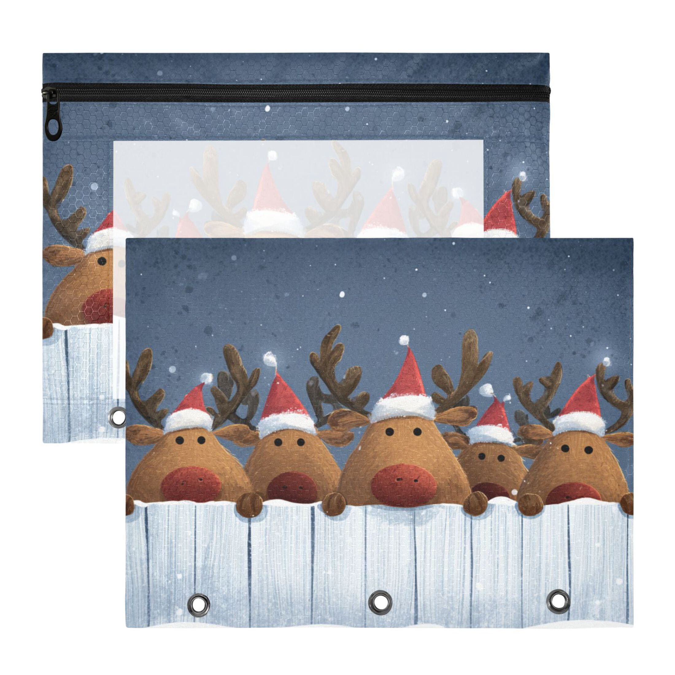 Group Of Reindeer Behind Fence Christmas Night 3-Ring Binder Pocket ...