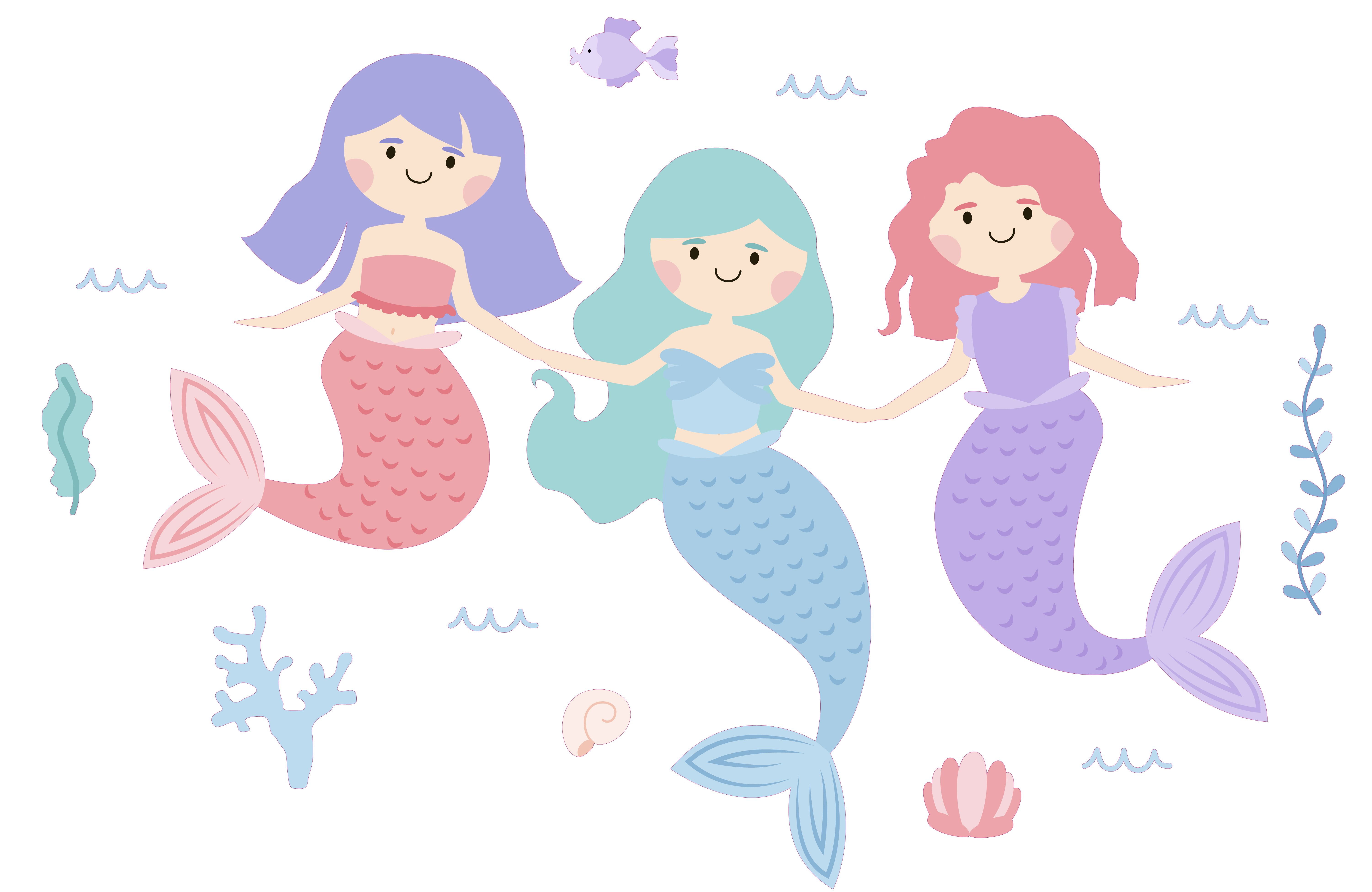 Group Of Young Mermaids 13" x 20" Girly Art Kids Bedroom Wall DÃ©cor ...