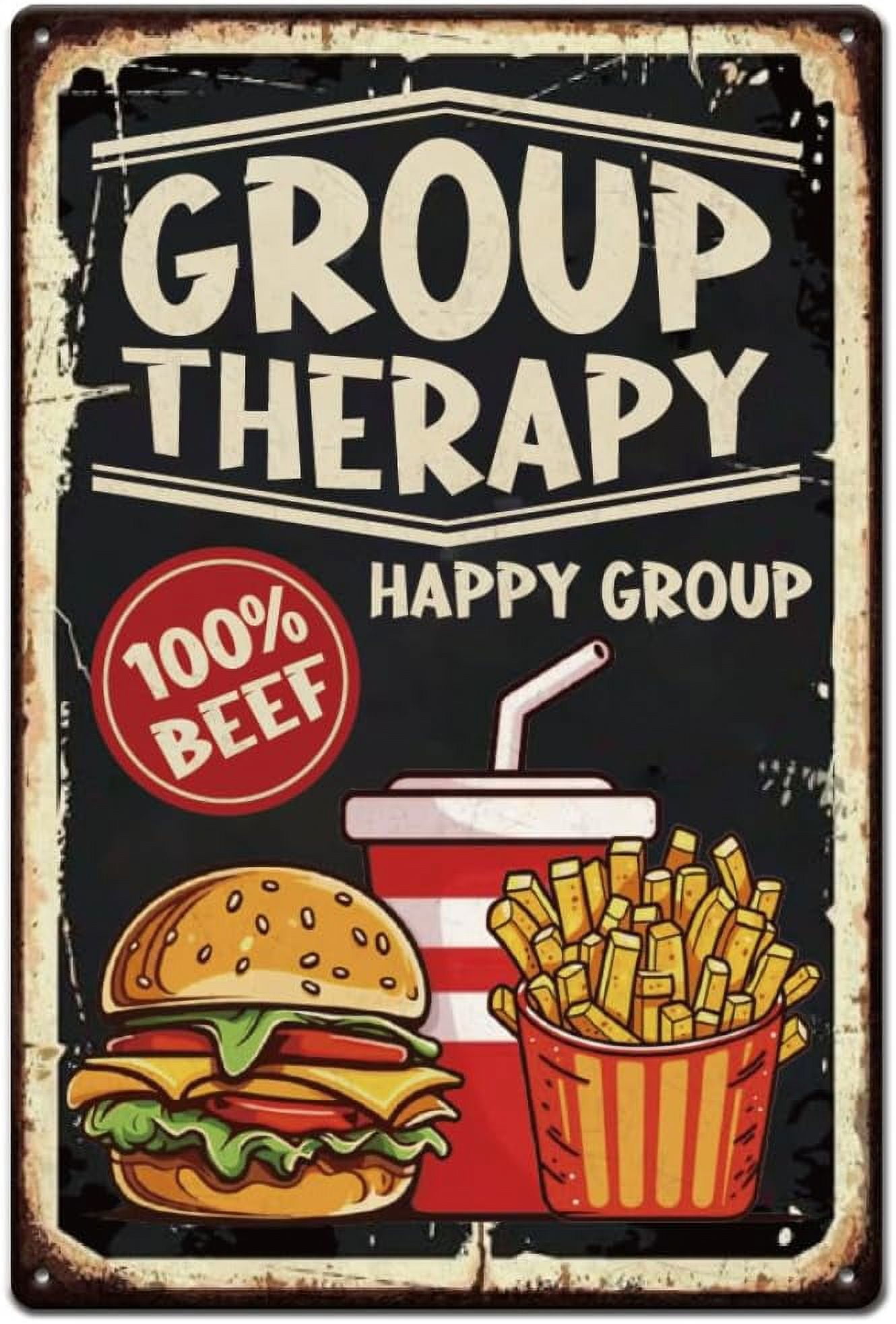 Group Therapy Metal Tin Sign Burger Fries Coke Retro Metal Poster Funny ...