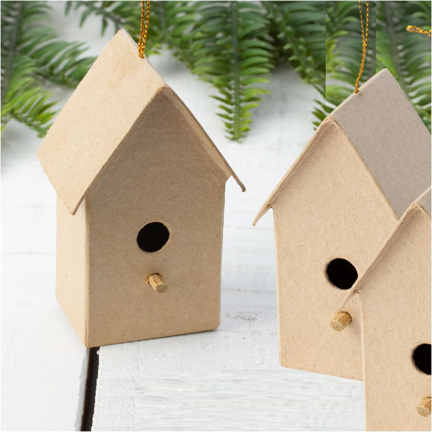 Group of 12 Unfinished Paper Mache Birdhouse Ornaments for Kids Crafting, Creating and Holiday ...