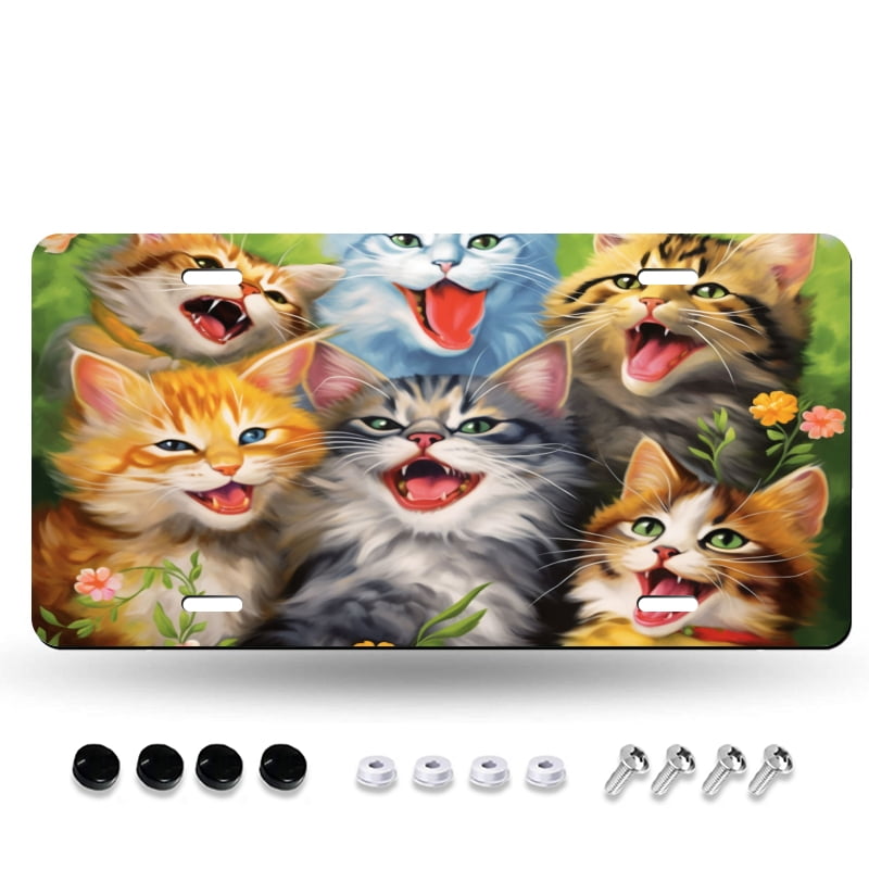 Group of Cats with Big Eyes and Wide Open Mouths Front License Plate ...