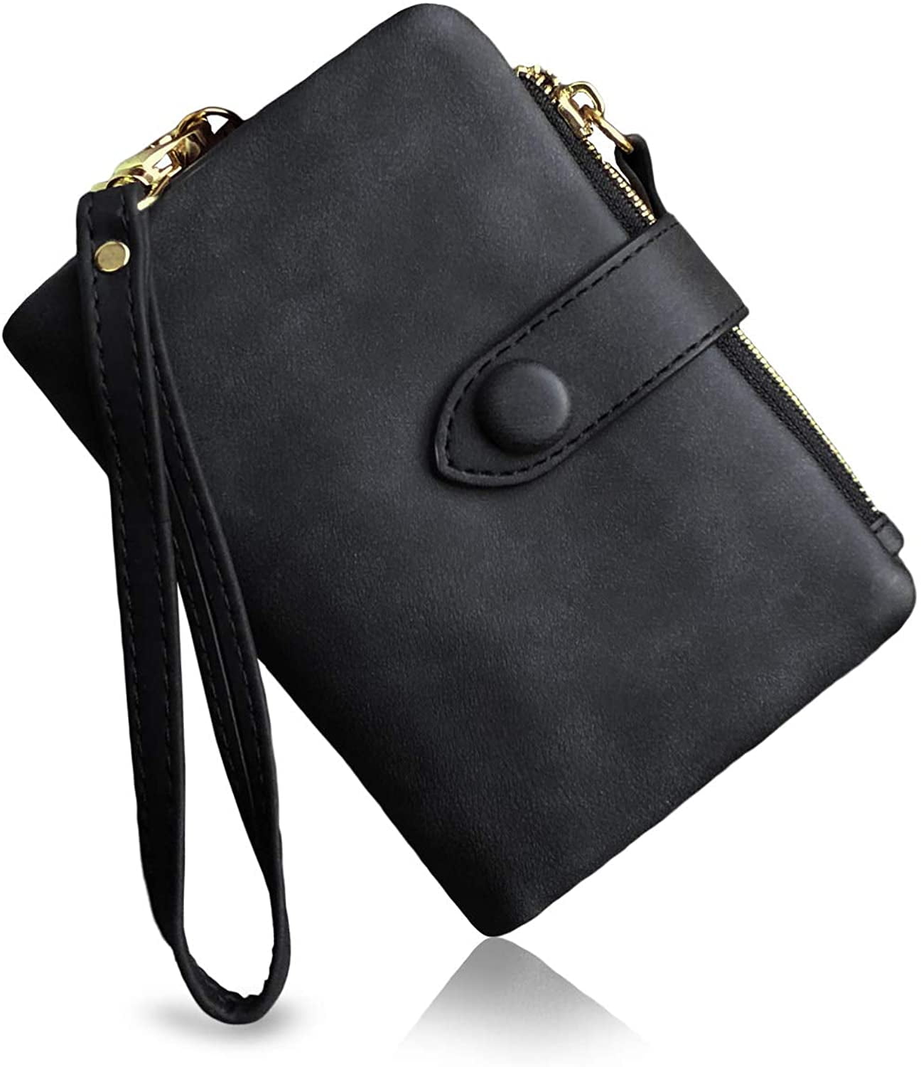 Groupnineet Wrist Strap Womens Zipper Coin Bifold Wallet, Black ...