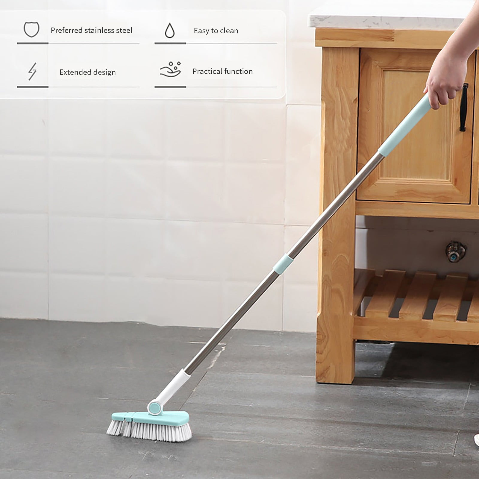 Grout Brush with Long Adjustable Handle, Swivel Scrub Brush, V-Shape ...